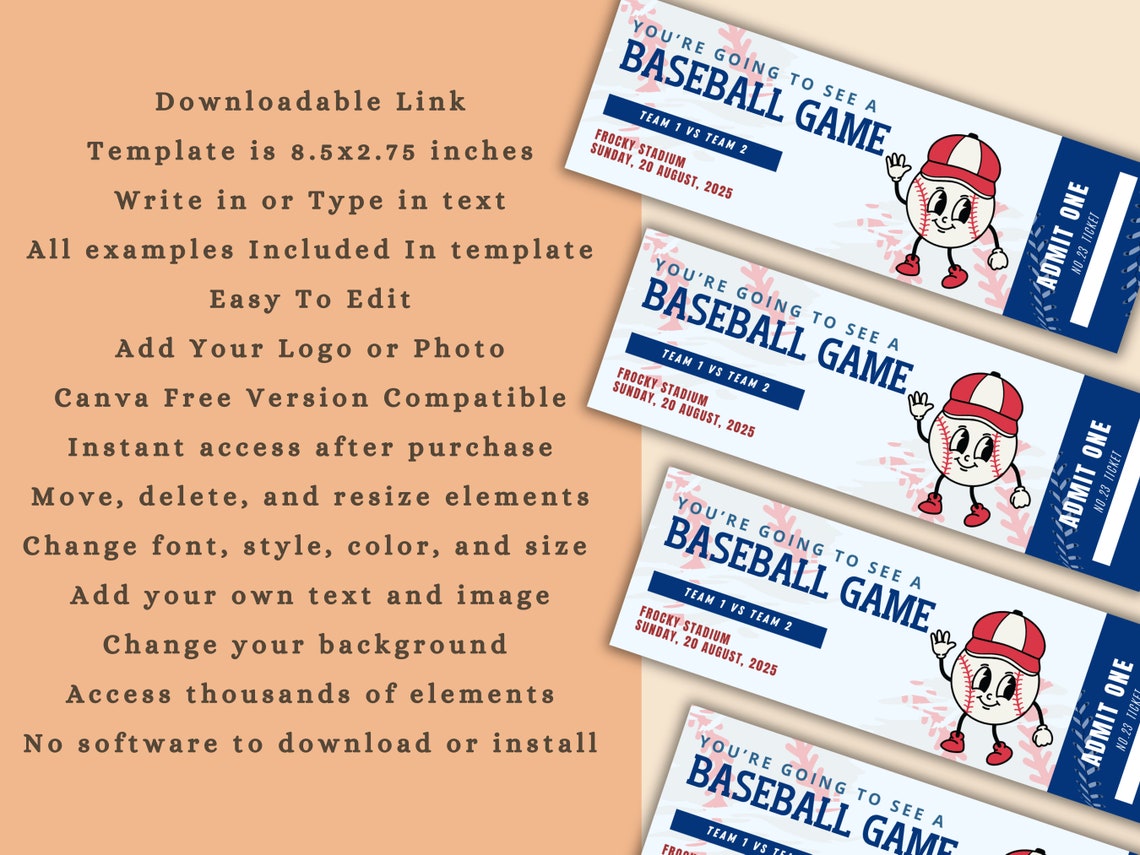 Baseball Game Ticket Printable Personalized MLB Game Tickets ...