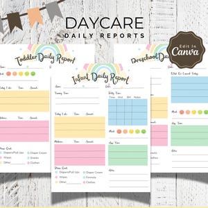 Rainbow Daycare Daily Report Sheet | Editable Childcare Communication ...