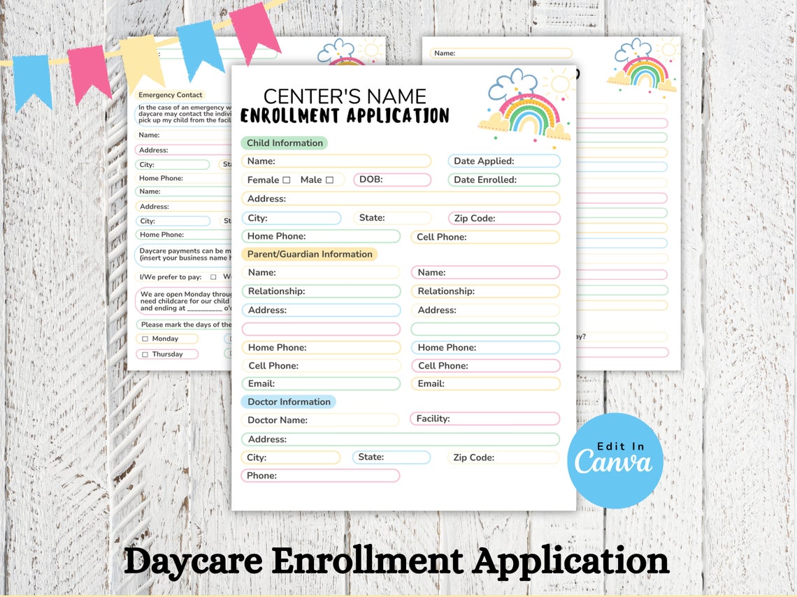 Daycare Template Childcare Printables Canva Template Daycare Forms ...