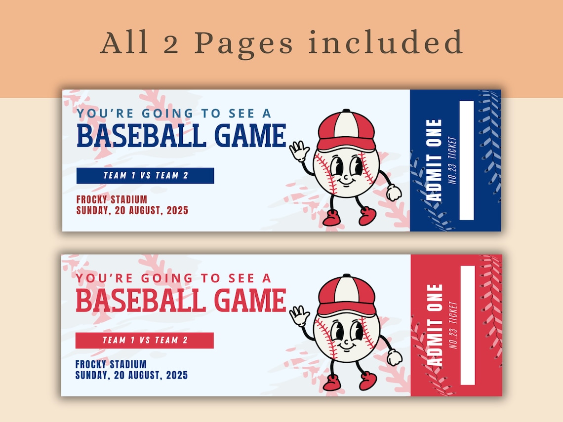 Baseball Game Ticket Printable Personalized MLB Game Tickets ...