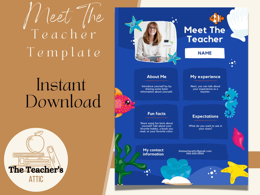 Meet the Teacher Template Sea Theme Canva Template Teacher - Etsy
