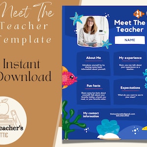 Meet the Teacher Template Sea Theme Canva Template Teacher - Etsy