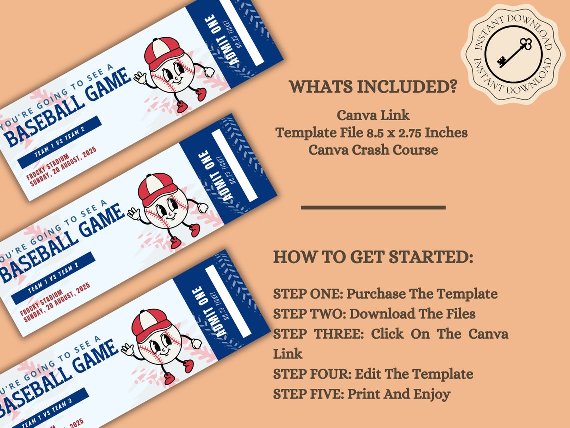 Baseball Game Ticket Printable Personalized MLB Game Tickets ...