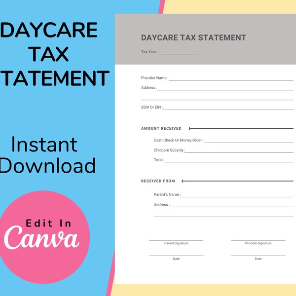 Daycare Tax Statement - Etsy