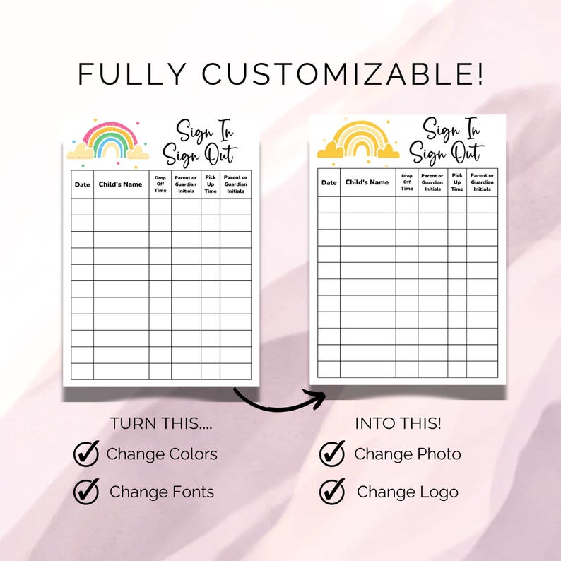 Rainbow Daycare Sign in & Out Sheet | Editable Childcare Attendance Log ...