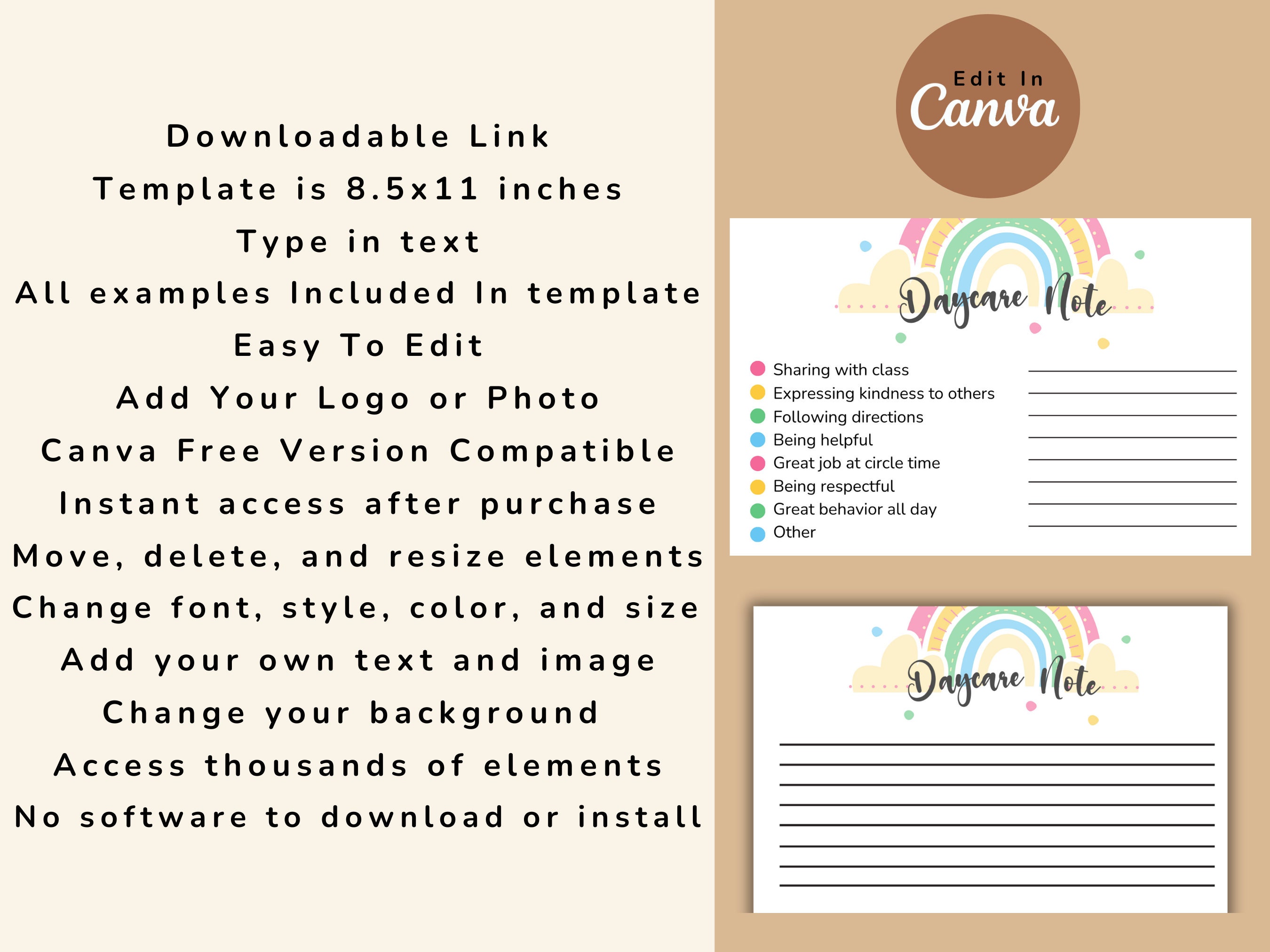 Daycare Notes Daycare Template Childcare Printables Canva Template ...