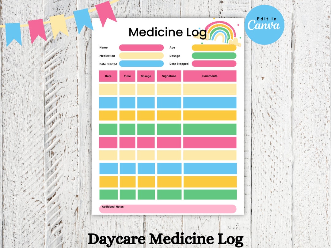 Daycare Medicine Log Daycare Template Childcare Printable Canva ...
