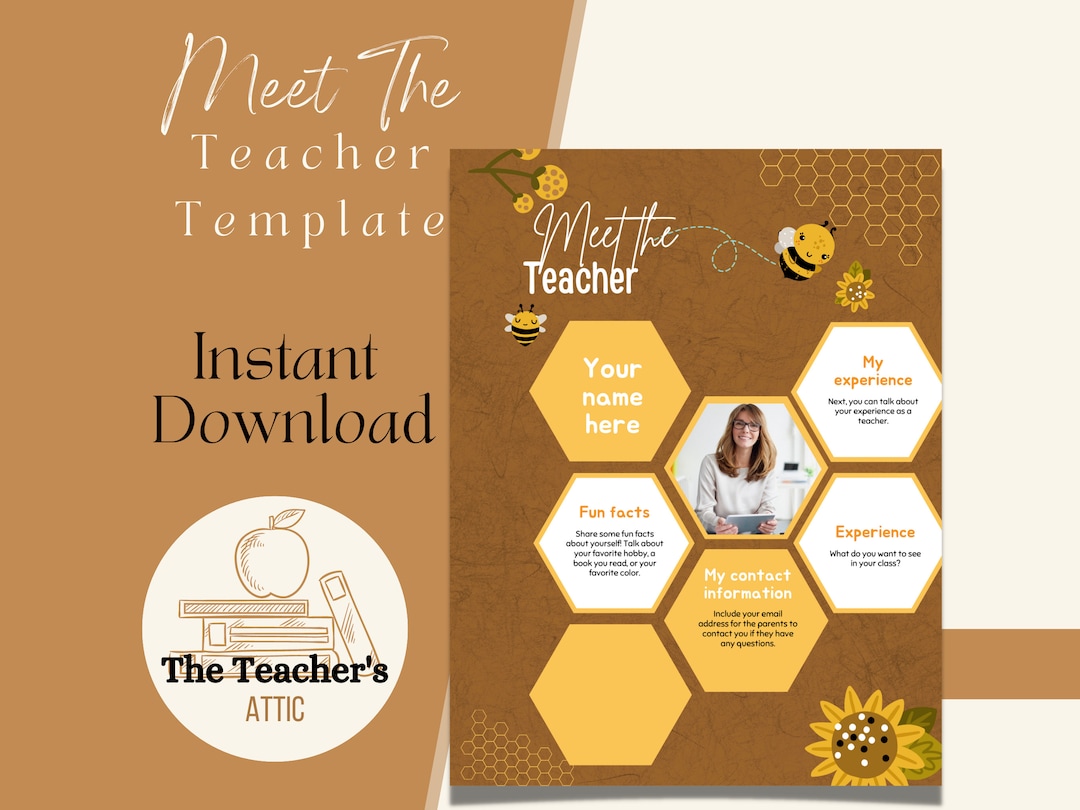 Meet the Teacher Template Bee Theme Canva Template Teacher Template ...