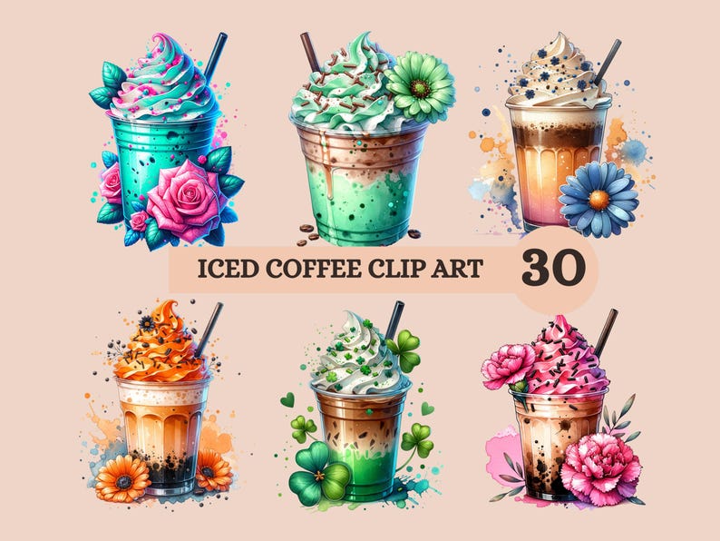 Watercolor Iced Coffee Clipart PNG Sublimation Cold Brew Graphics for ...