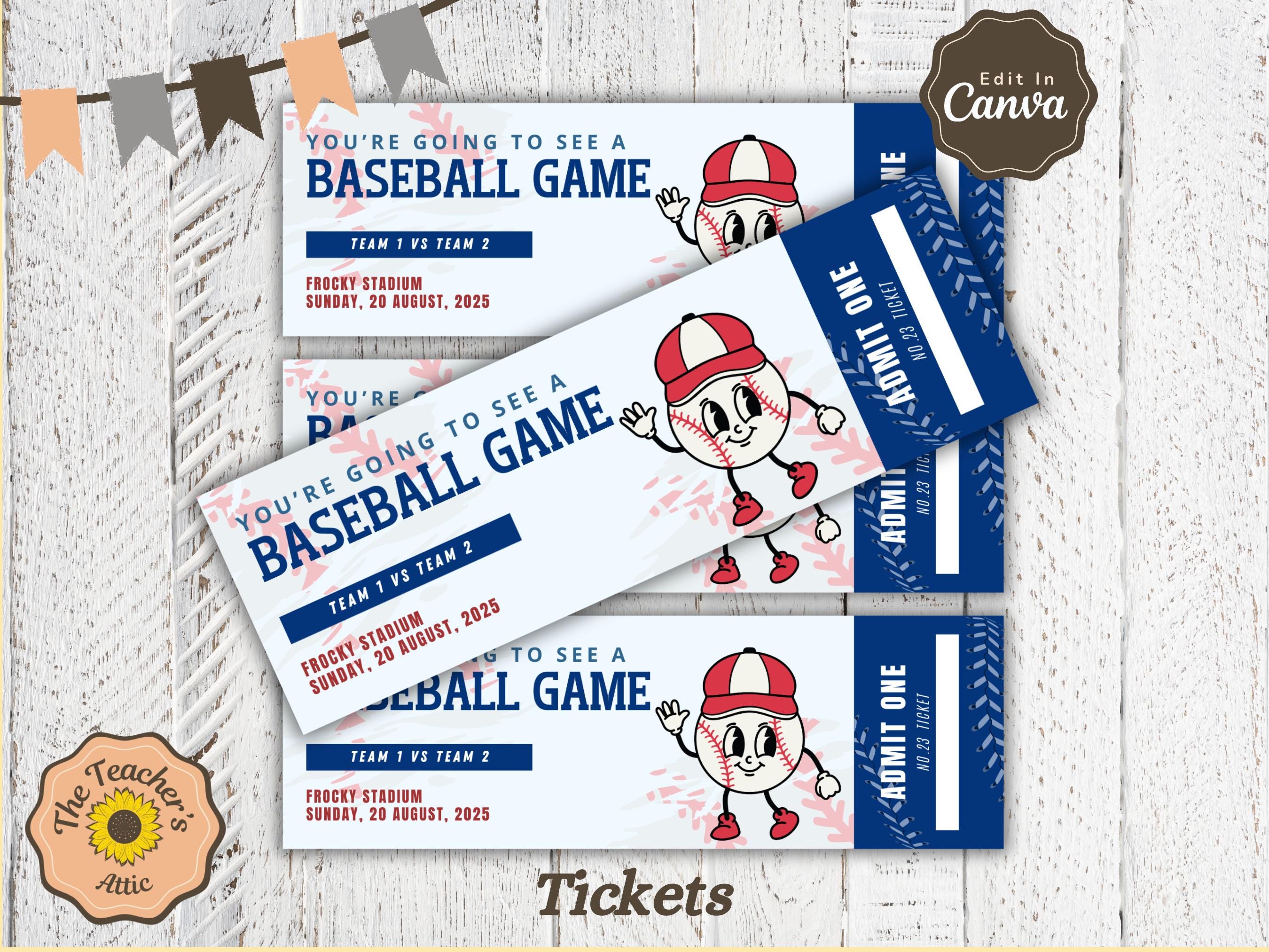 Baseball Game Ticket Printable Personalized MLB Game Tickets ...