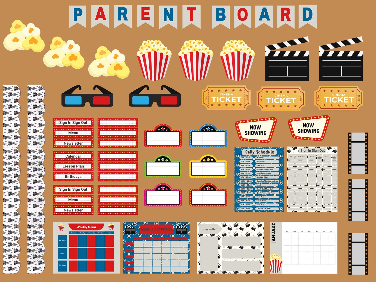 Movie Bulletin Board for Preschool Bulletin Board Kit Daycare Template ...