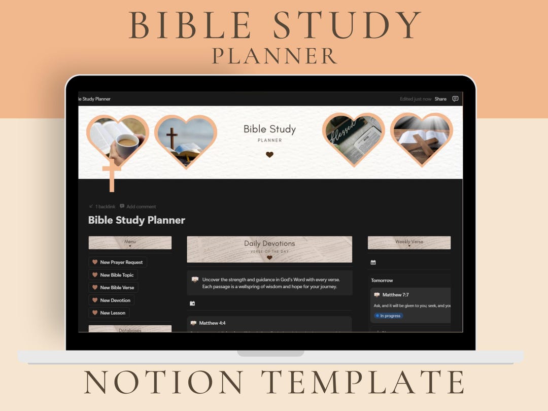 Bible Study Notion Template Christianity Devotional Study Planner, Prayer Journal, Faith Journal ...