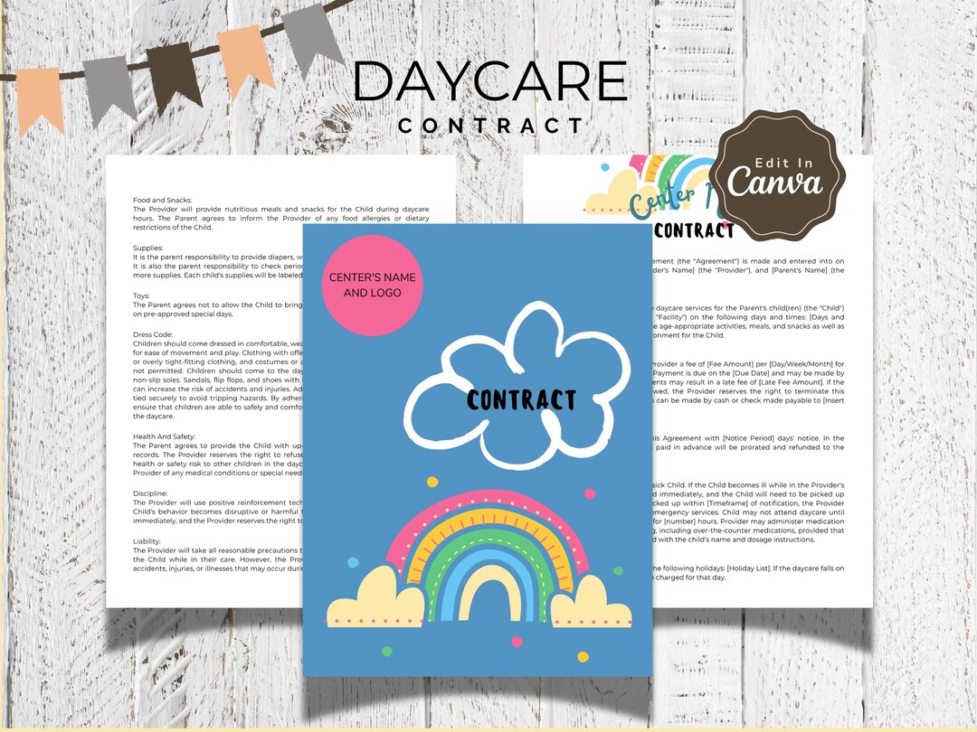 Rainbow Daycare Contract Template | Editable Childcare Agreement ...