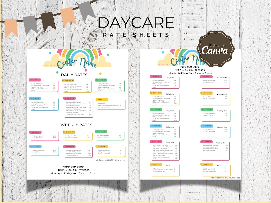 Daycare Rate Sheet Template: Childcare Forms (canva Template) - Etsy