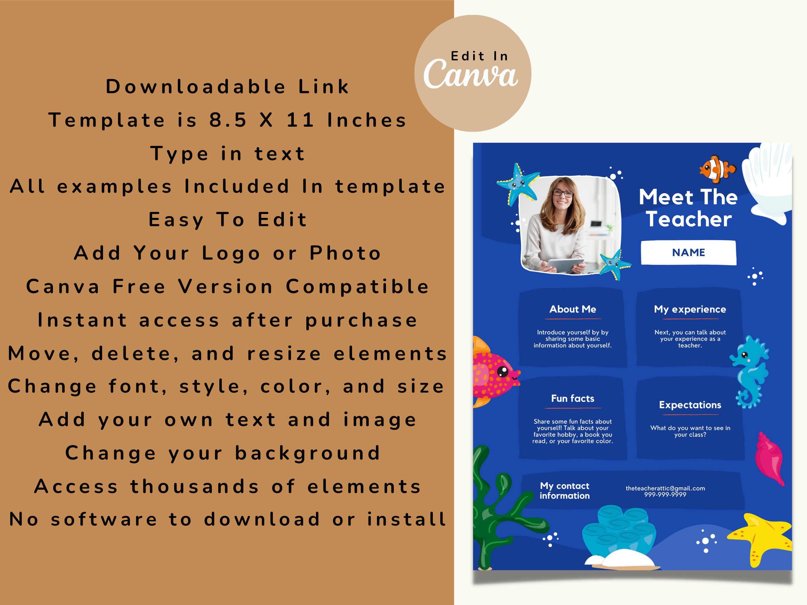 Meet the Teacher Template Sea Theme Canva Template Teacher Template ...