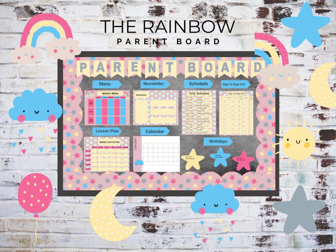 Rainbow Parent Bulletin Board Kit | Editable Canva, Printable PDF & PNG ...