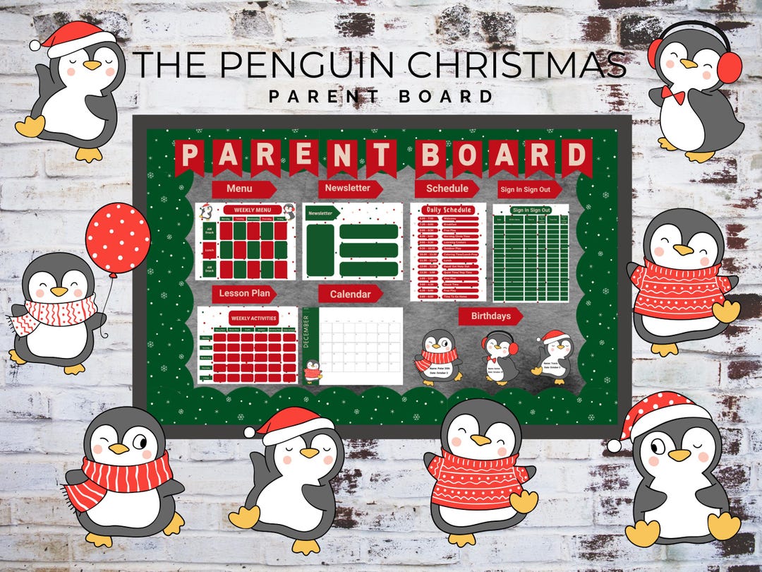 Penguin Christmas Parent Bulletin Board Kit | Editable Canva, Printable ...