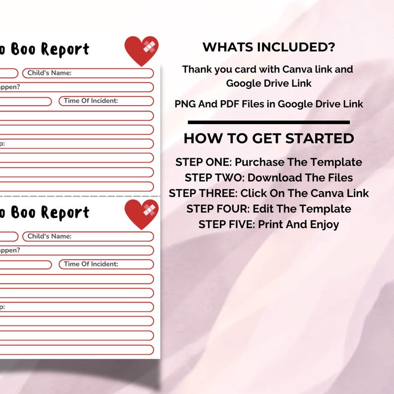 Daycare Boo Boo Report Printable | Editable Injury Report Template ...