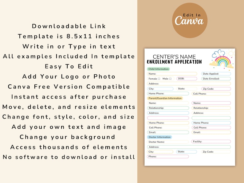 Daycare Template Childcare Printables Canva Template Daycare Forms ...