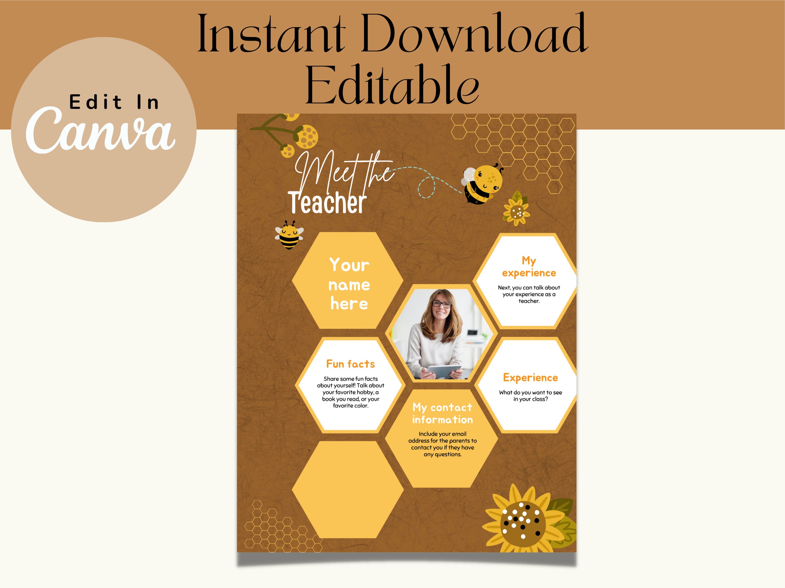 Meet the Teacher Template Bee Theme Canva Template Teacher Template ...