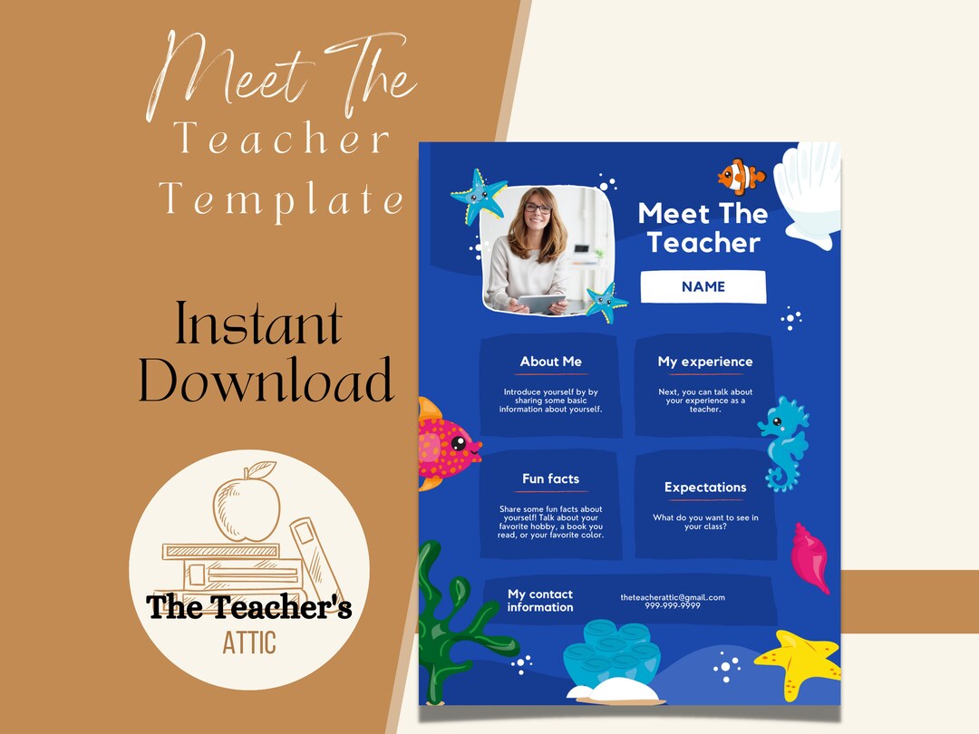 Meet the Teacher Template Sea Theme Canva Template Teacher Template ...