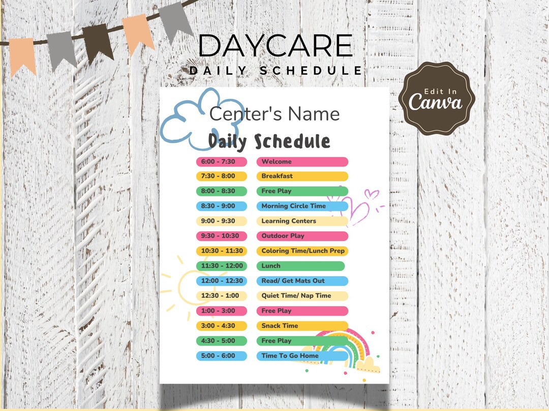 Daycare Daily Schedule Template: Printable Childcare Forms (canva) - Etsy
