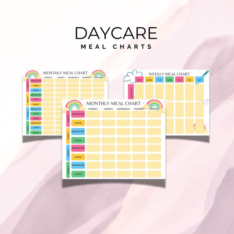 Daycare Meal Chart Template: Weekly & Monthly Planner (canva Template ...