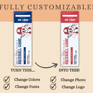 Baseball Game Ticket Printable Personalized MLB Game Tickets ...