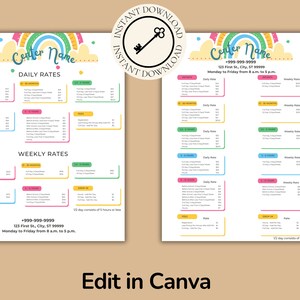 Daycare Rate Sheet Daycare Template Childcare Printables Canva Template ...