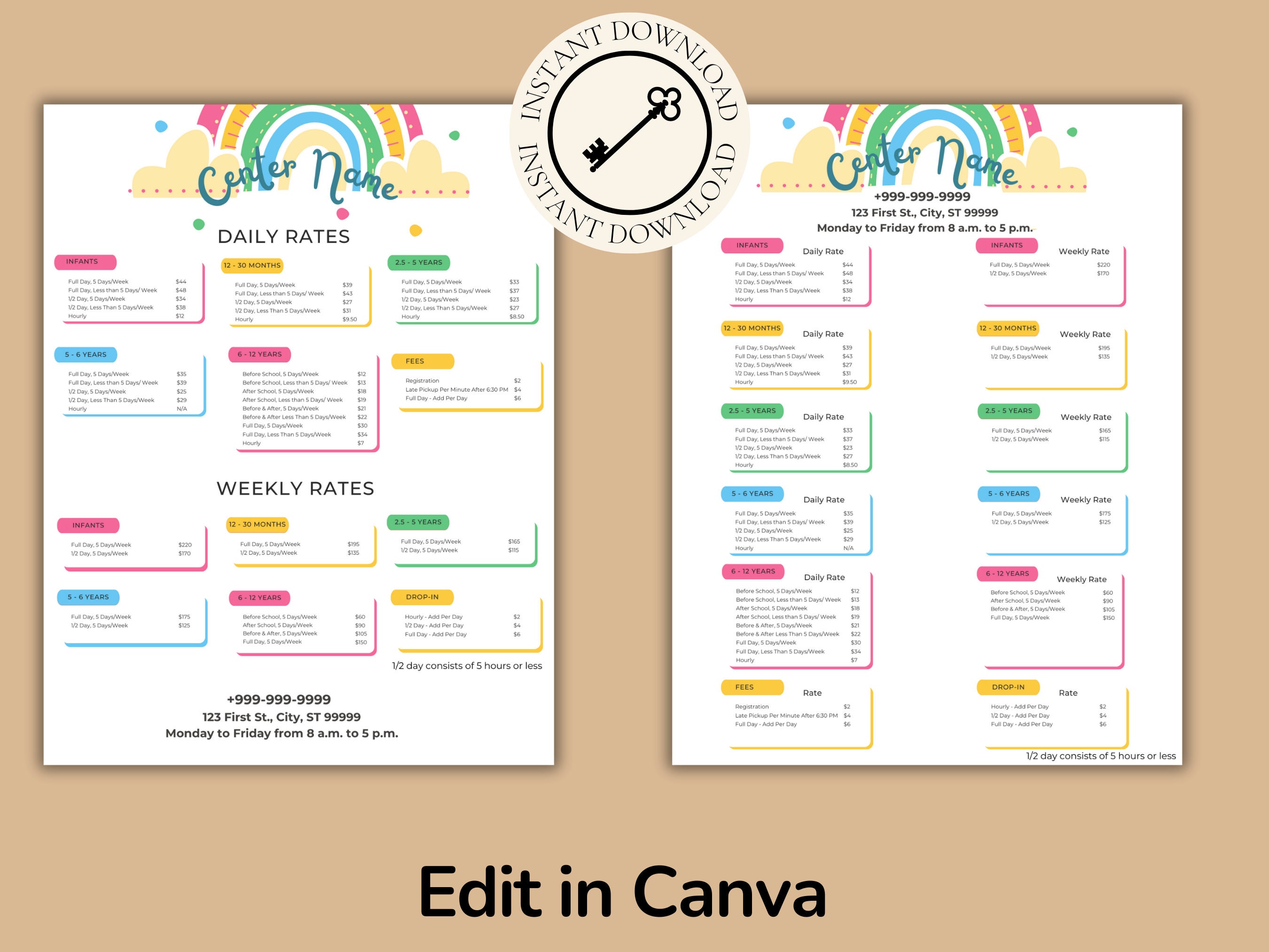 Daycare Rate Sheet Daycare Template Childcare Printables Canva Template ...