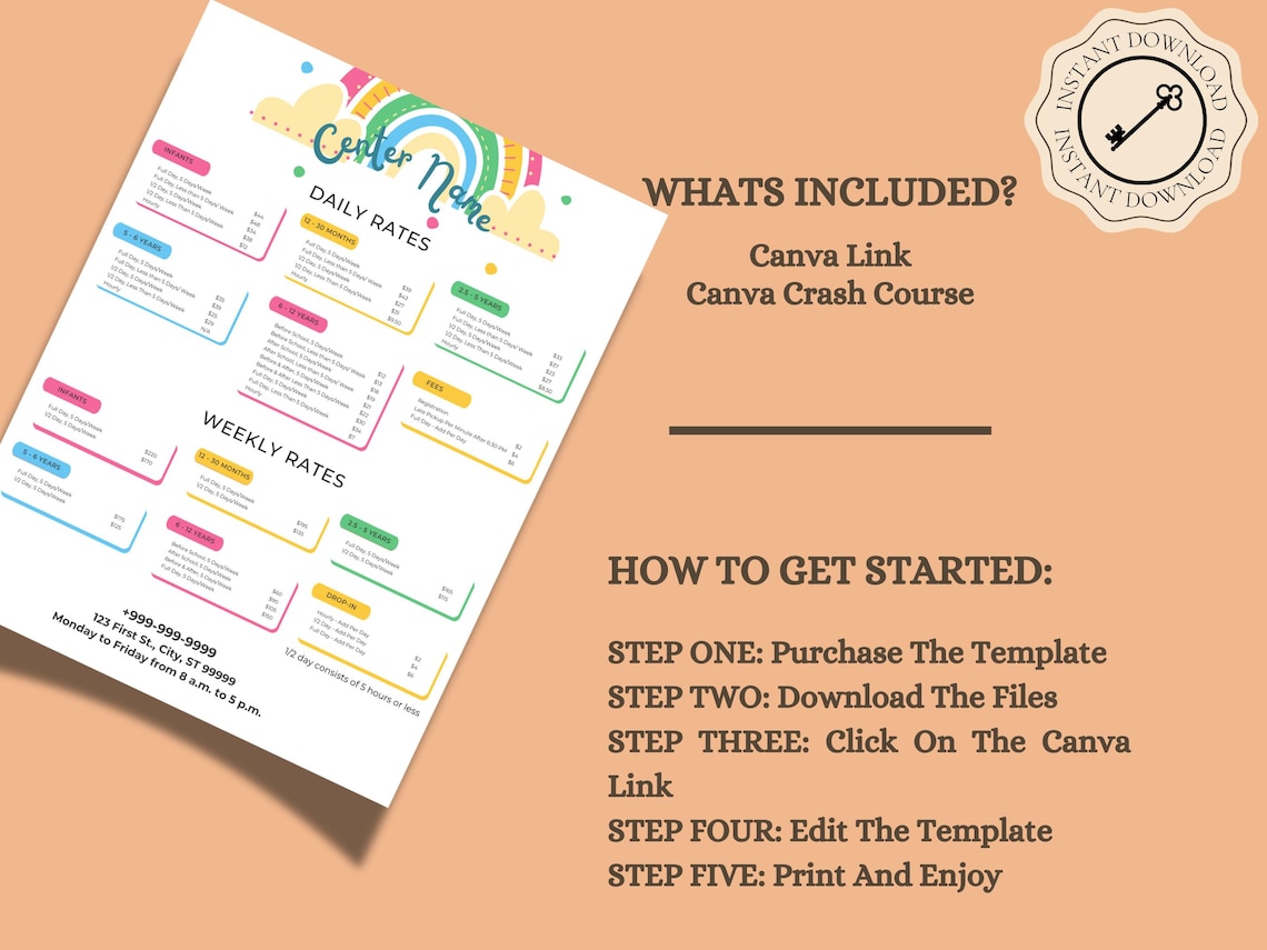 Daycare Rate Sheet Daycare Template Childcare Printables Canva Template Daycare Forms Childcare ...