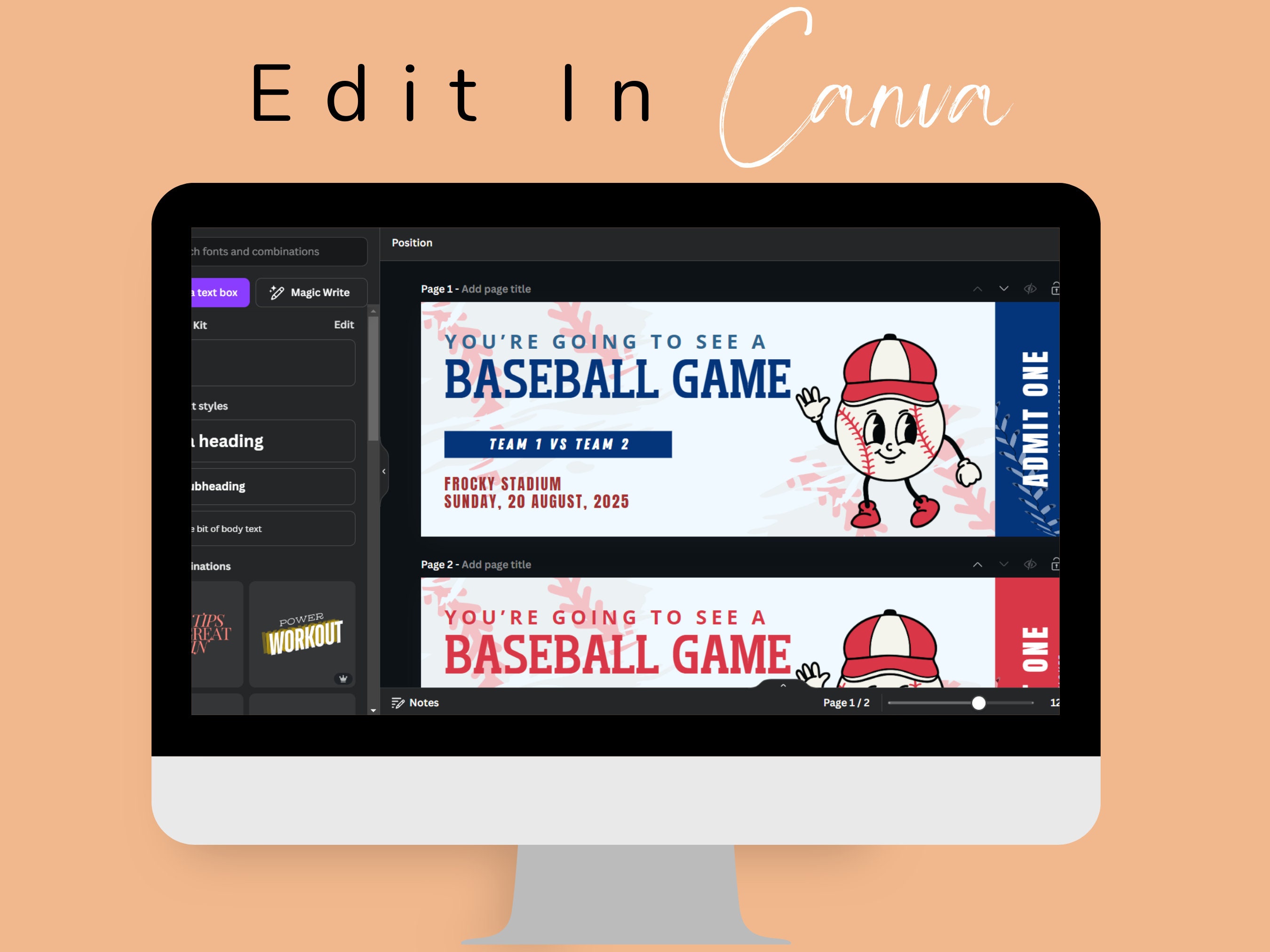 Baseball Game Ticket Printable Personalized MLB Game Tickets ...