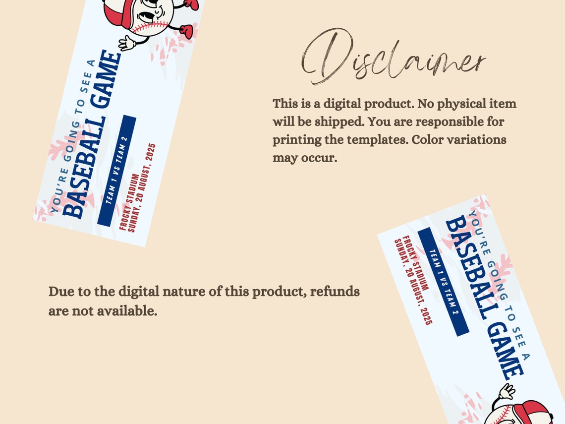 Baseball Game Ticket Printable Personalized MLB Game Tickets ...