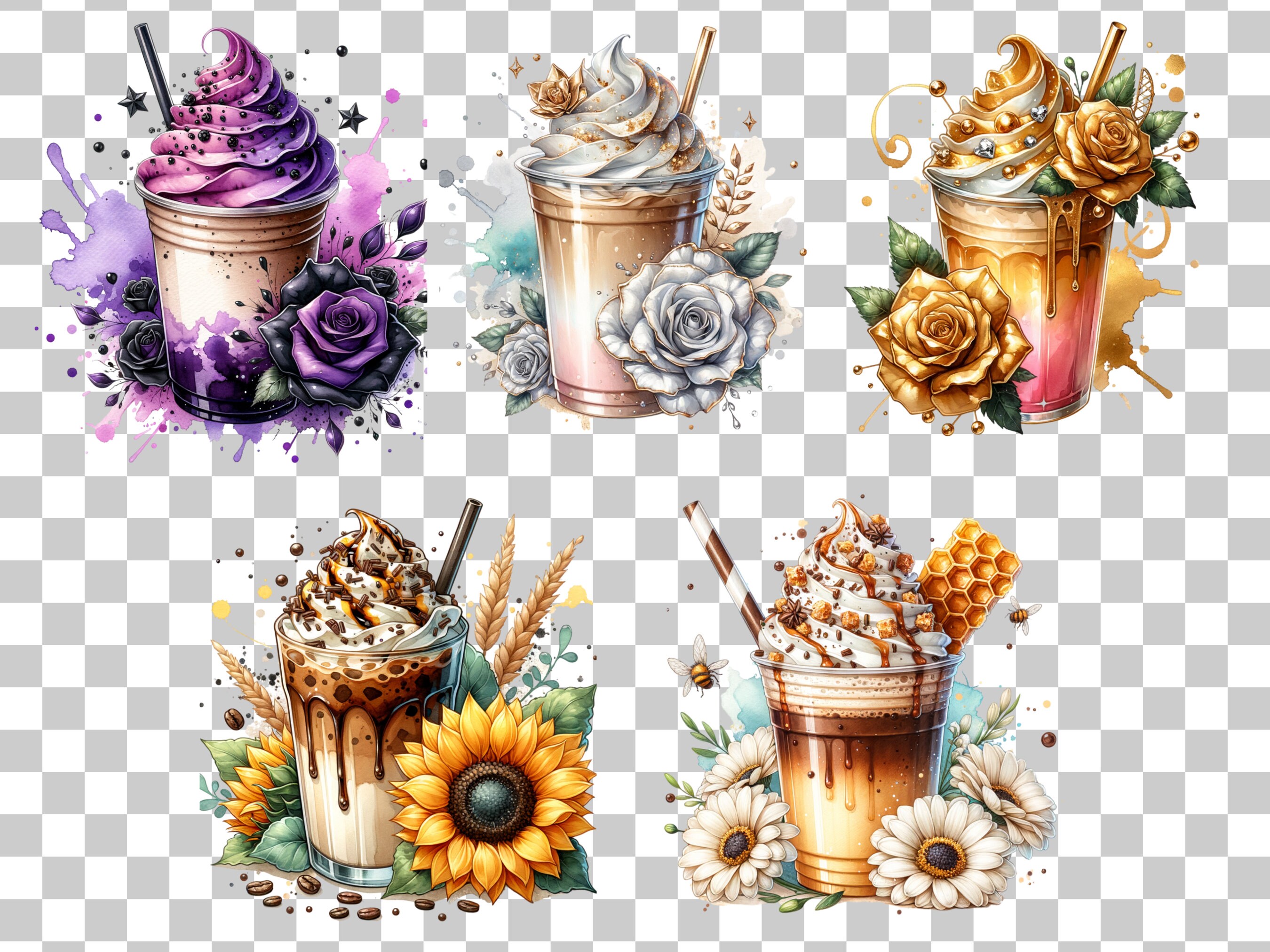 Watercolor Iced Coffee Clipart PNG Sublimation Cold Brew Graphics for ...