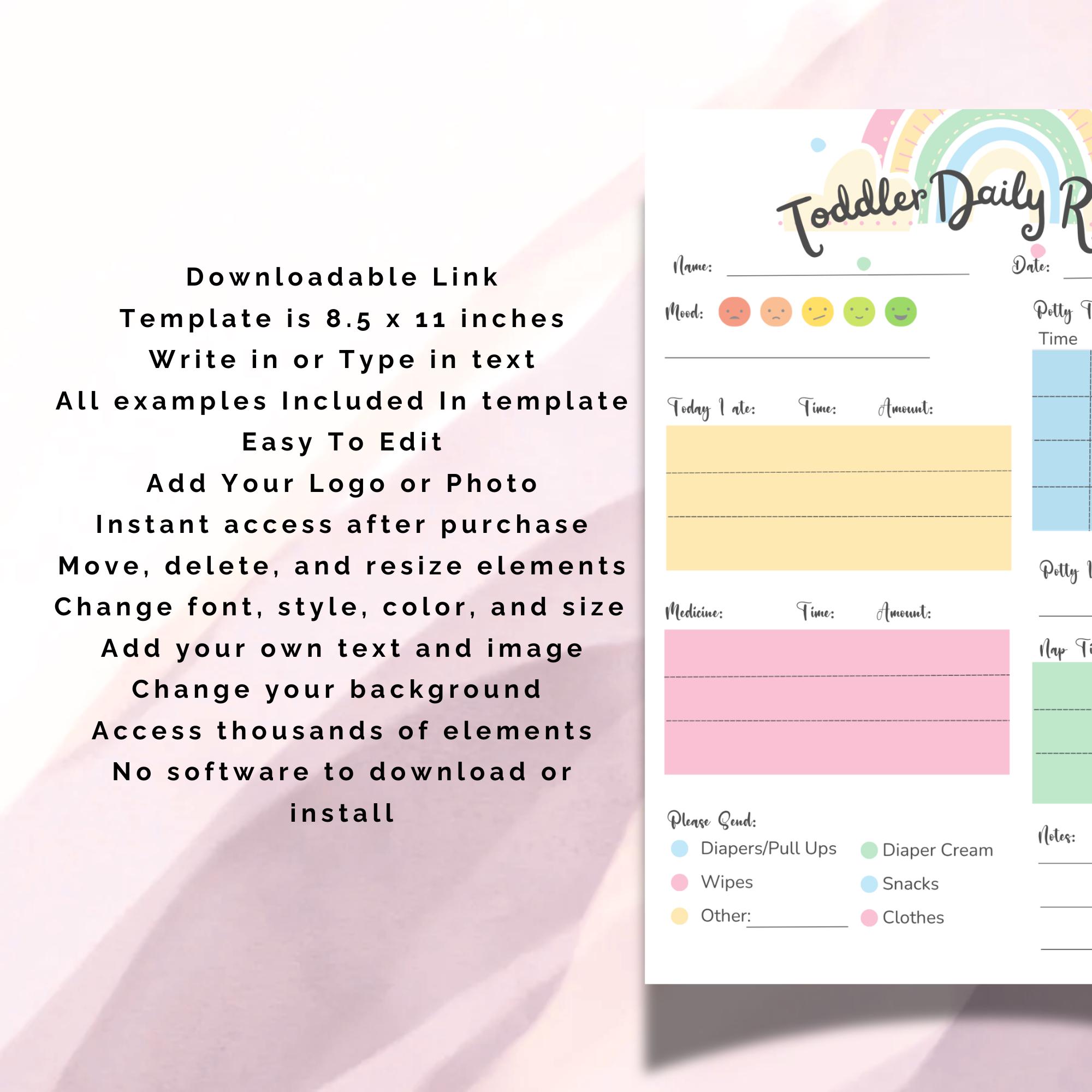 Rainbow Daycare Daily Report Sheet | Editable Childcare Communication ...