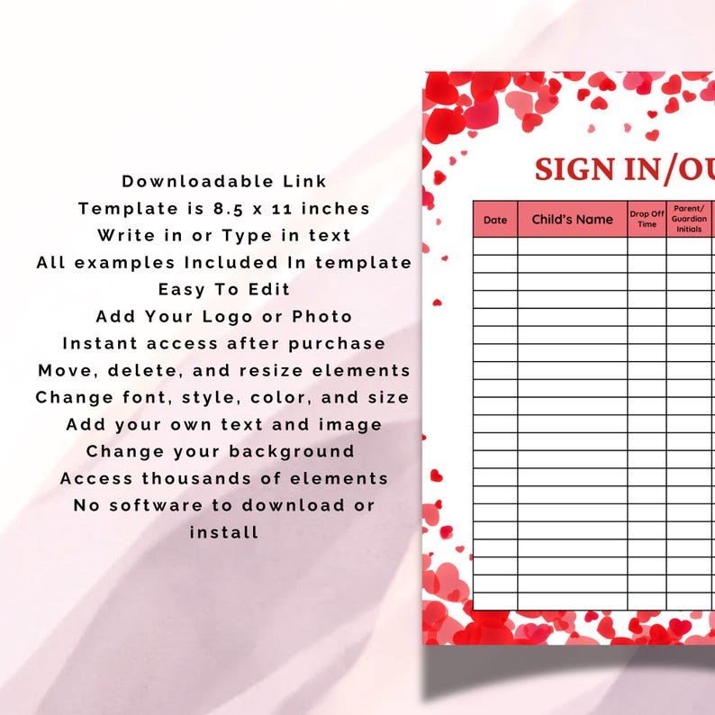 Daycare Sign in and Out Sheet Bundle Editable Printable Childcare ...