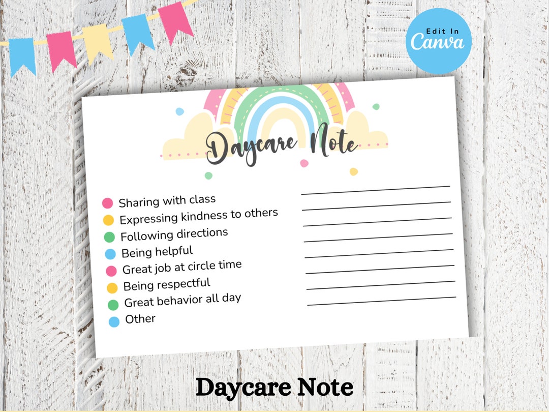 Daycare Notes Daycare Template Childcare Printables Canva Template ...