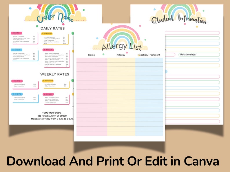 Daycare Forms Bundle: Editable Childcare Templates (canva) - Etsy