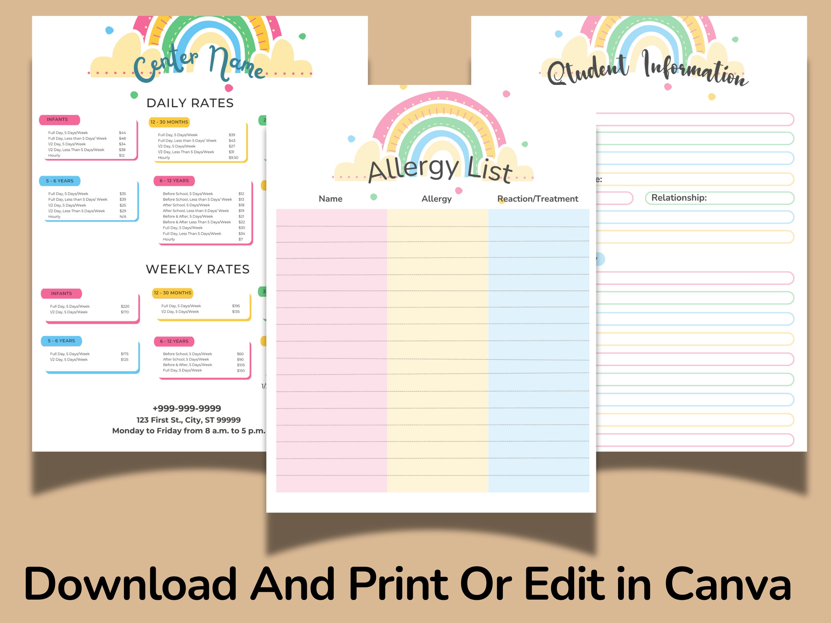 Daycare Form Bundle Canva Templates Daycare Starter Kit for Preschool ...