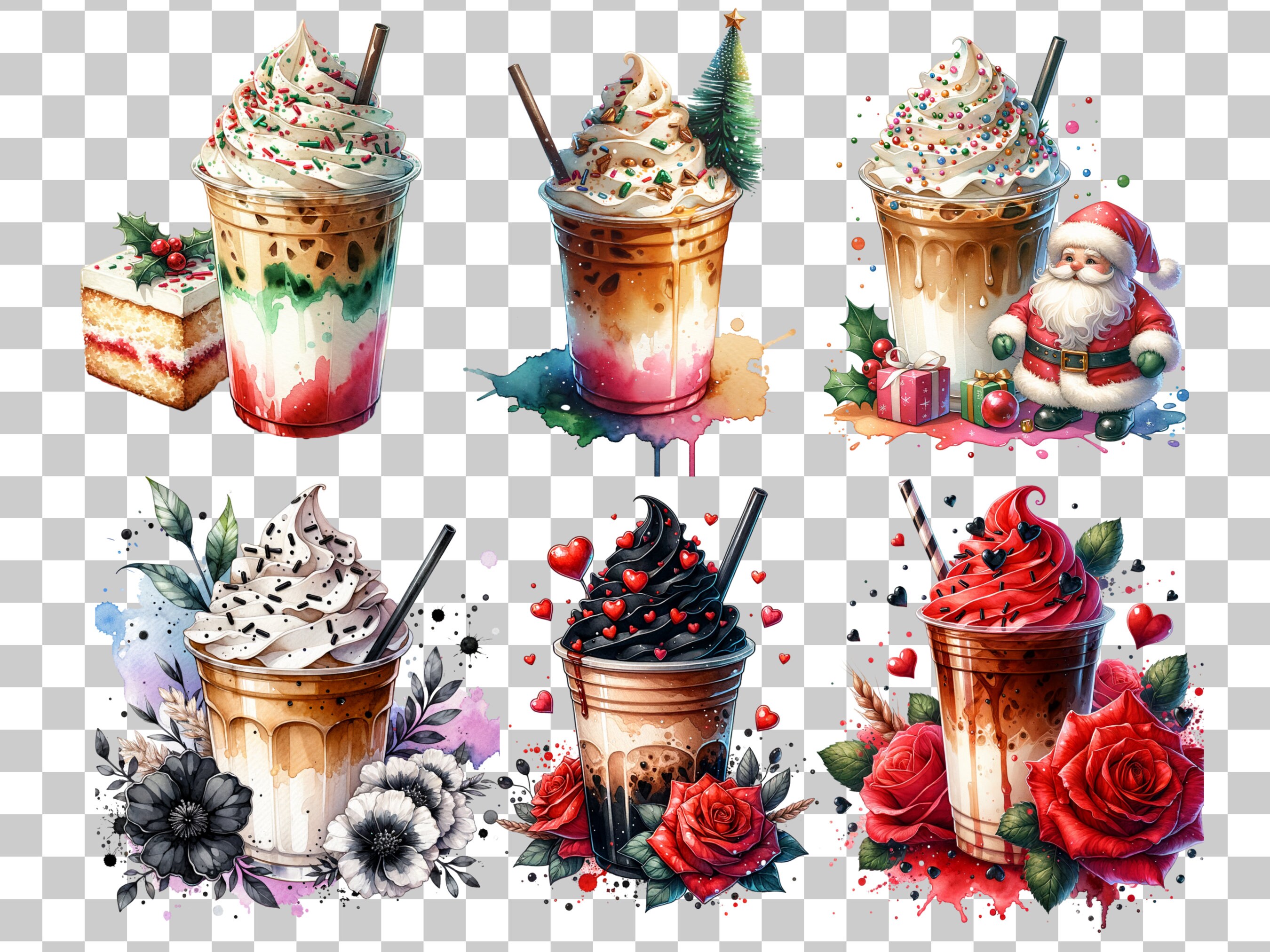 Watercolor Iced Coffee Clipart PNG Sublimation Cold Brew Graphics for ...