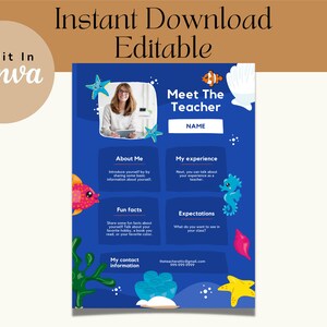Meet the Teacher Template Sea Theme Canva Template Teacher Template ...