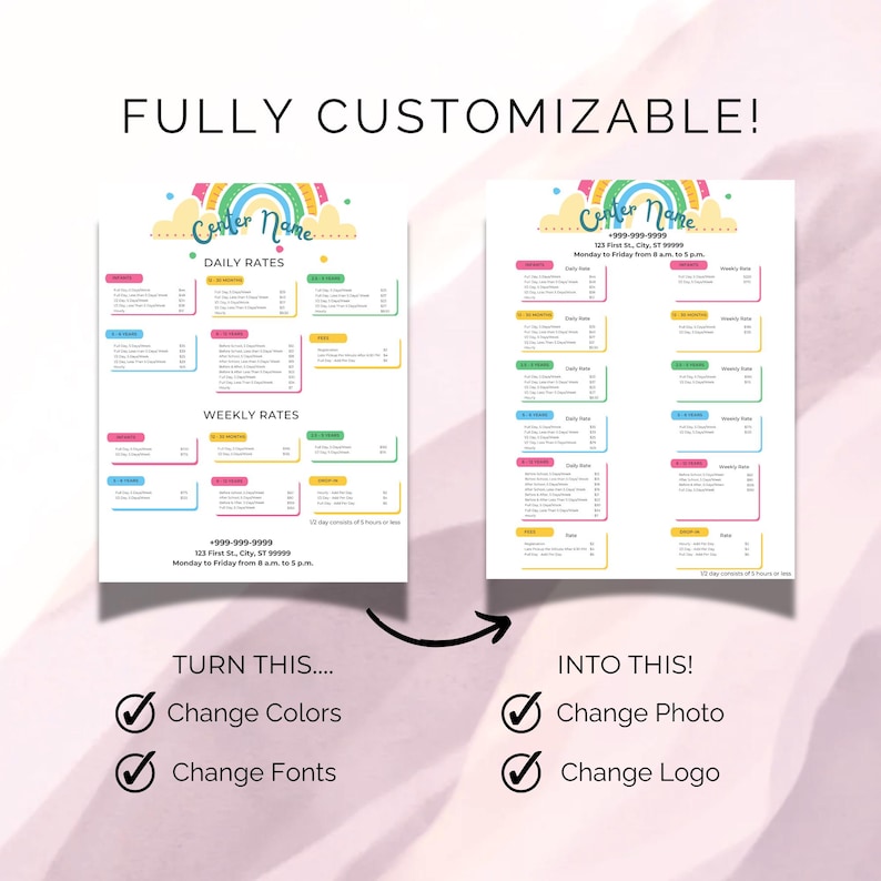 Daycare Rate Sheet Template: Childcare Forms (canva Template) - Etsy