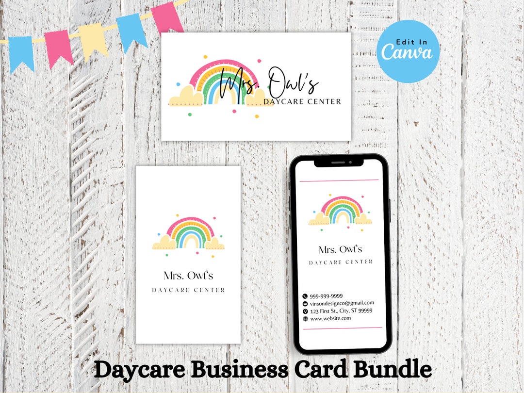 Daycare Business Card Bundle Childcare Printables Canva Template ...