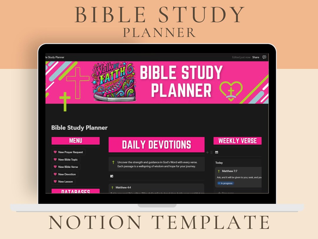 Pink Notion Template Bible Study Notion Template Prayer Journal Faith Journal Scripture ...