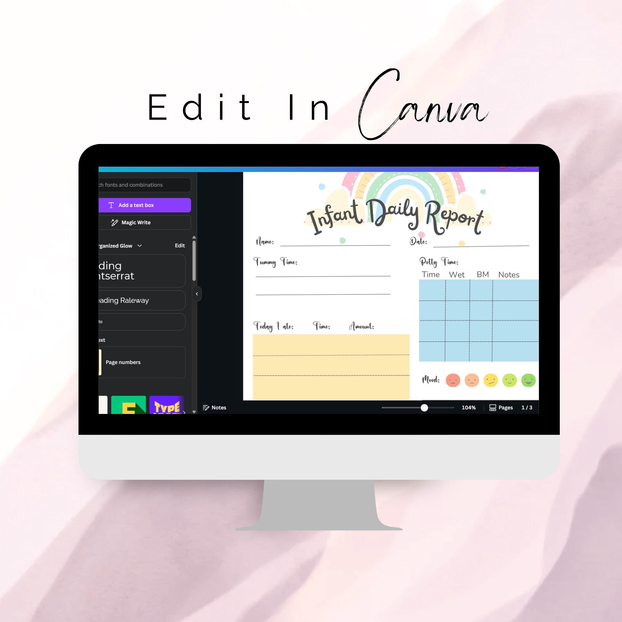Rainbow Daycare Daily Report Sheet | Editable Childcare Communication ...