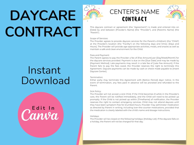 Daycare Template Childcare Printables Canva Template Daycare - Etsy