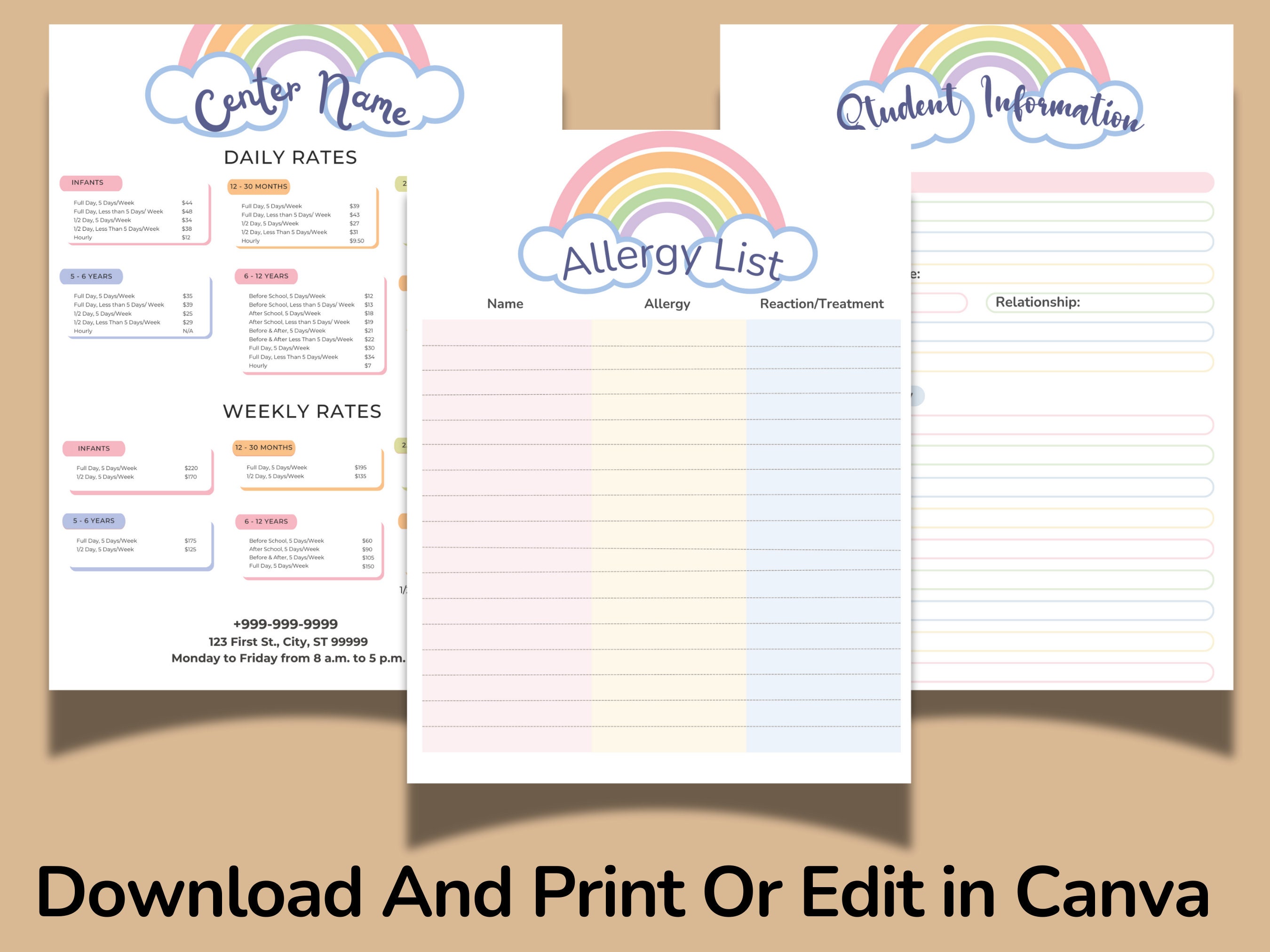 Daycare Form Bundle Canva Templates Daycare Starter Kit for Preschool ...