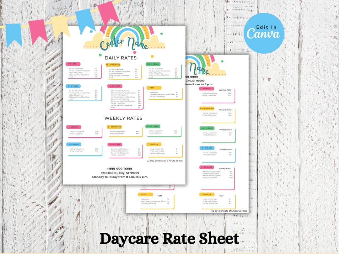 Daycare Rate Sheet Daycare Template Childcare Printables Canva Template ...