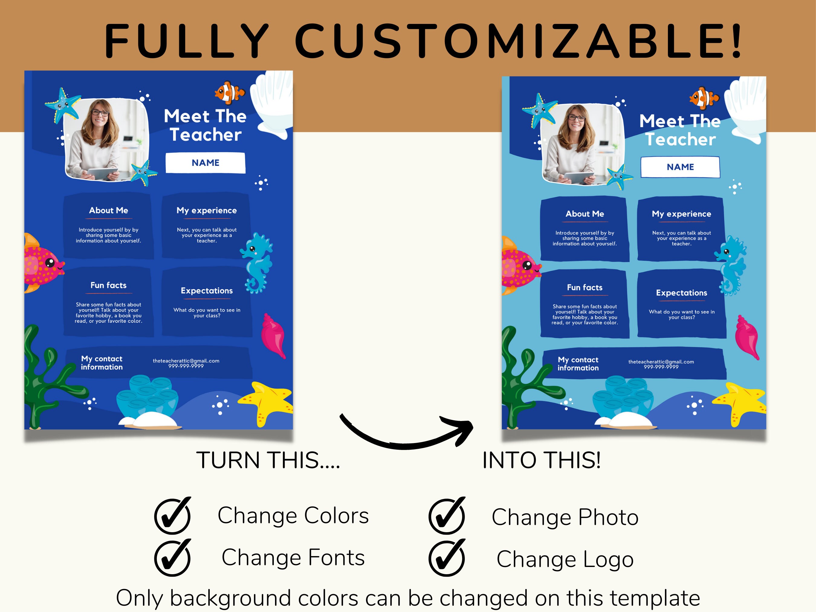 Meet the Teacher Template Sea Theme Canva Template Teacher Template ...