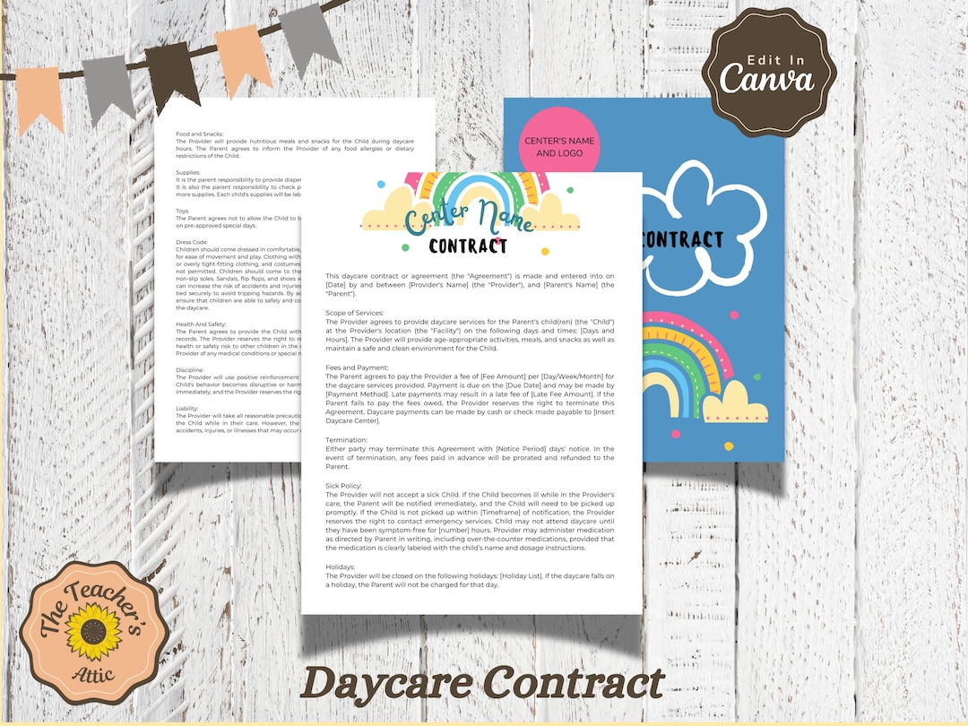 Daycare Template Childcare Printables Canva Template Daycare Contract ...